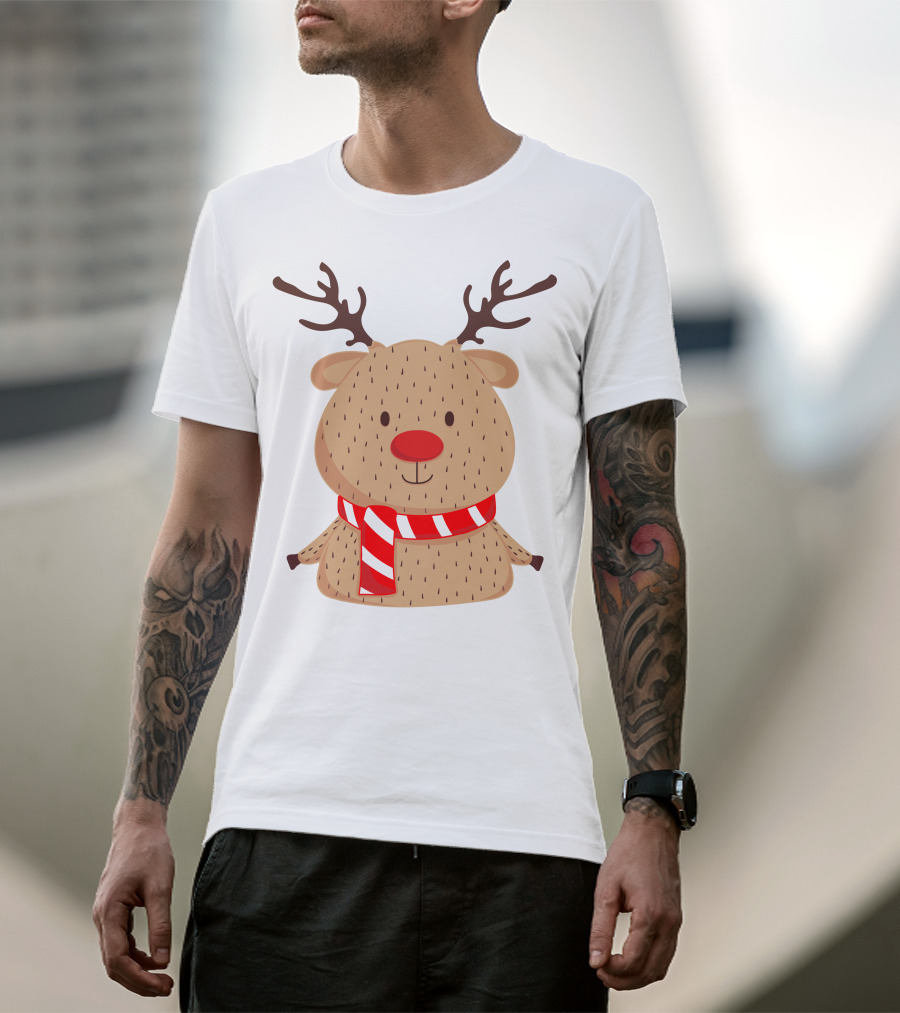 Baby Reindeer In Festive Winter Scarf T-Shirt
