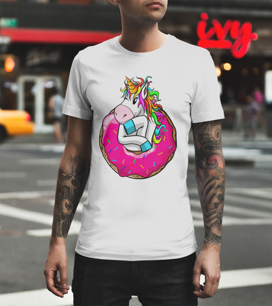 Baby Unicorn Inside Pink Sprinkled Donut T-Shirt