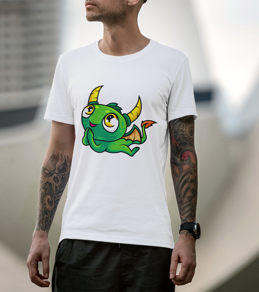 Cute Green Dragon Kawaii Cartoon Character With Horns And Wings T-Shirt