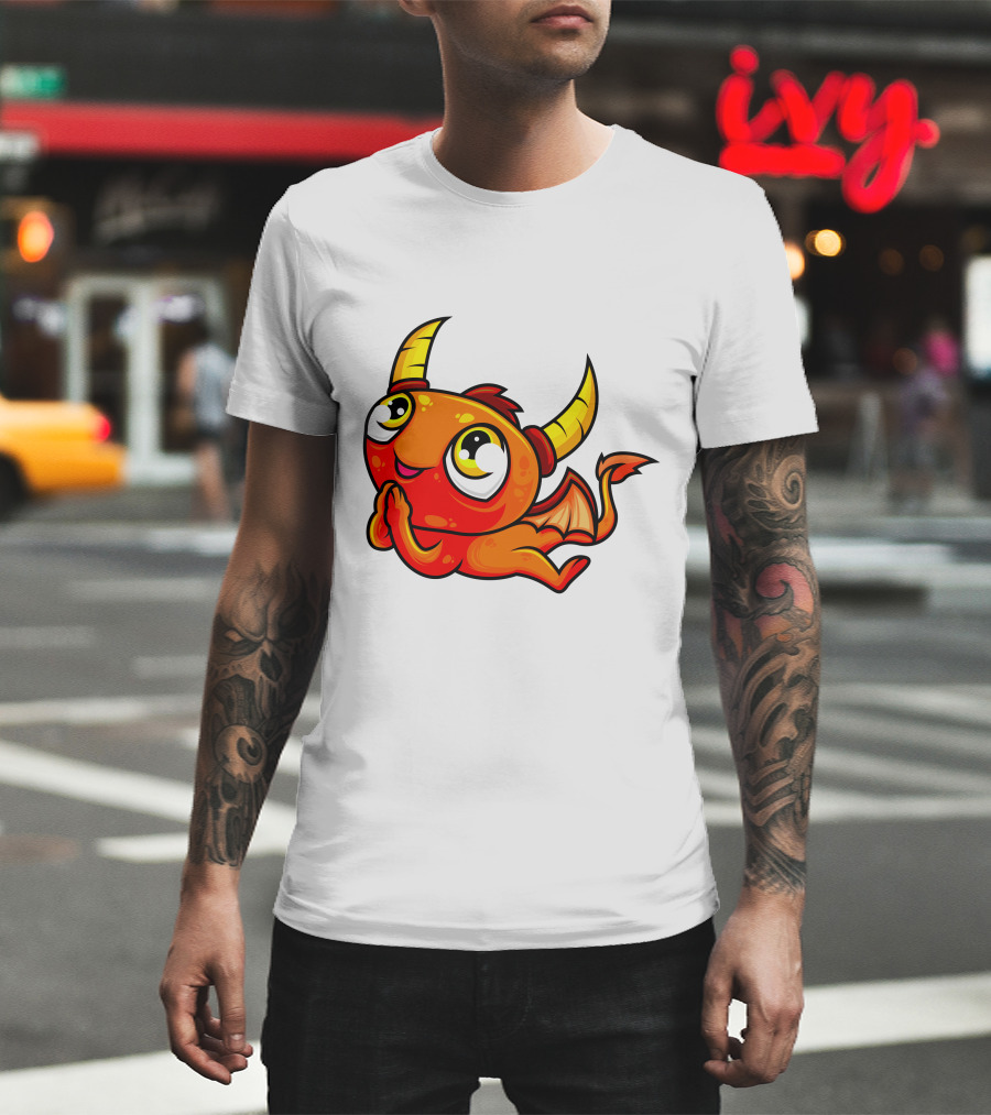 Orange Dragon Cute Cartoon Character With Horns And Wings T-Shirt
