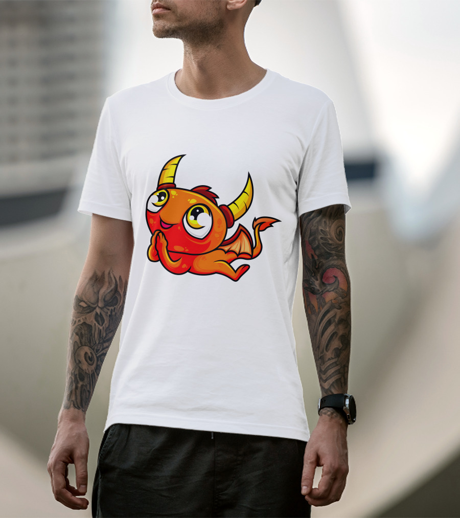 Orange Dragon Cute Cartoon Character With Horns And Wings T-Shirt