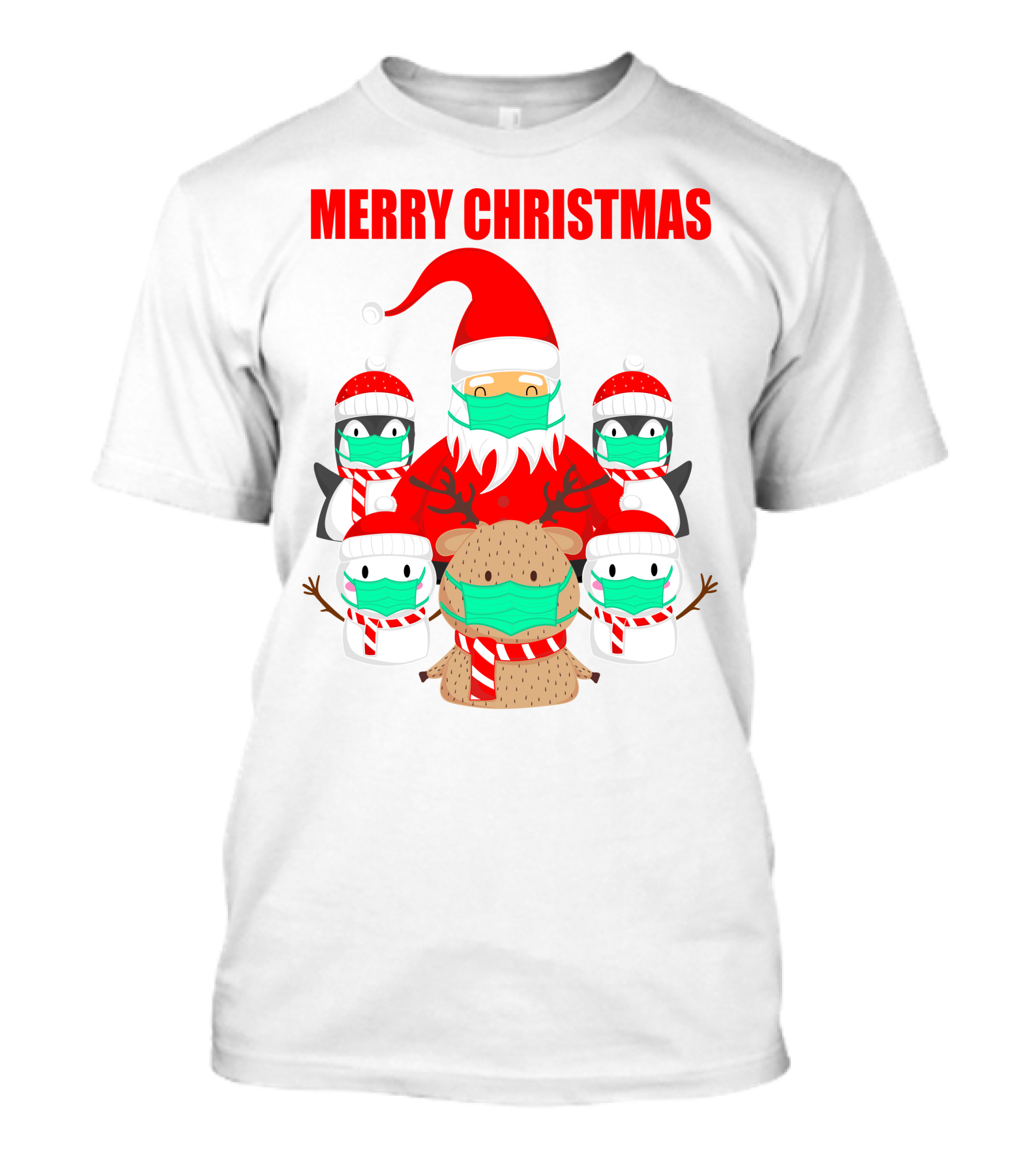 Merry Christmas Santa Deer Penguin Social Distance T-Shirt