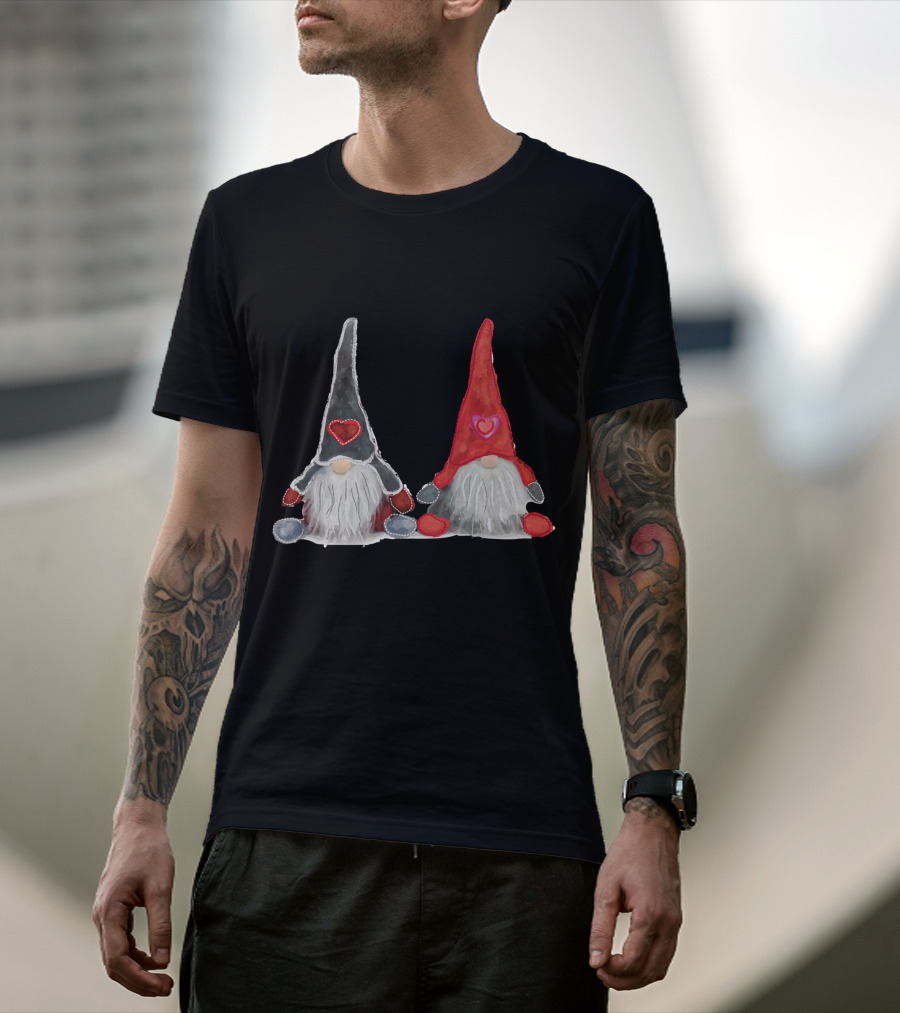 Watercolor Christmas Gnomes With Hearts T-Shirt