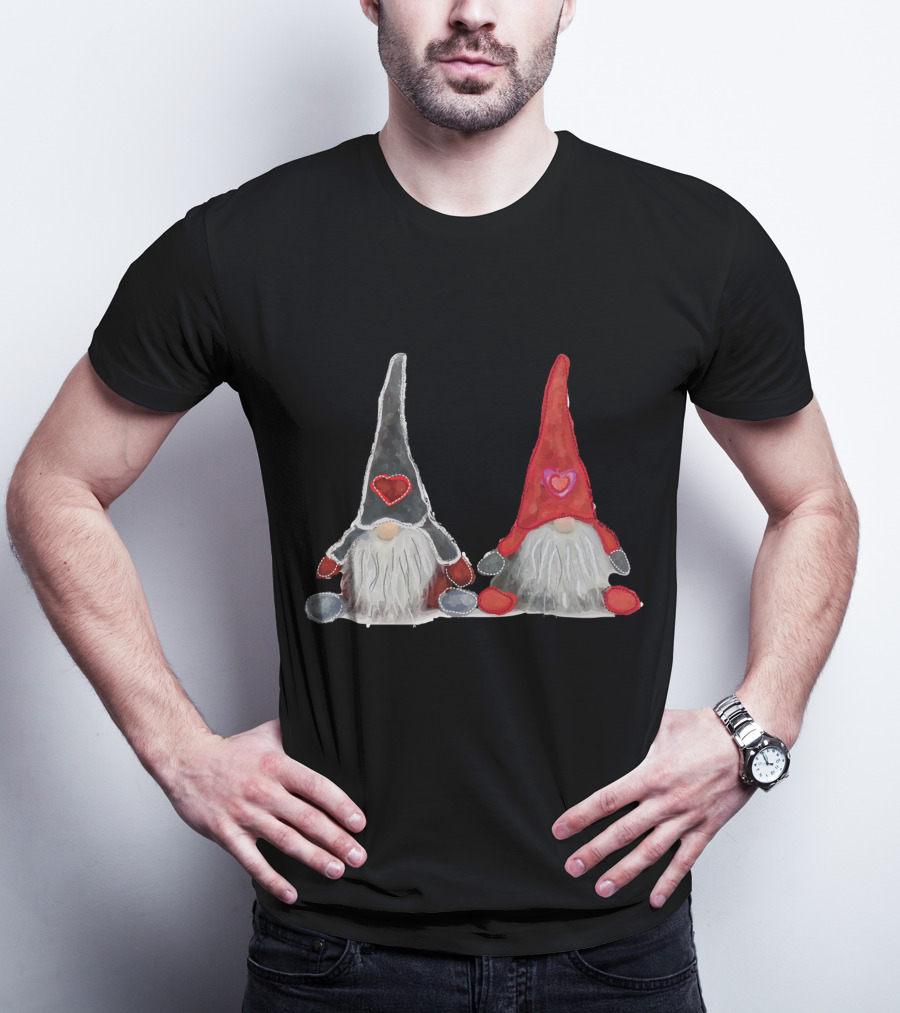 Watercolor Christmas Gnomes With Hearts T-Shirt