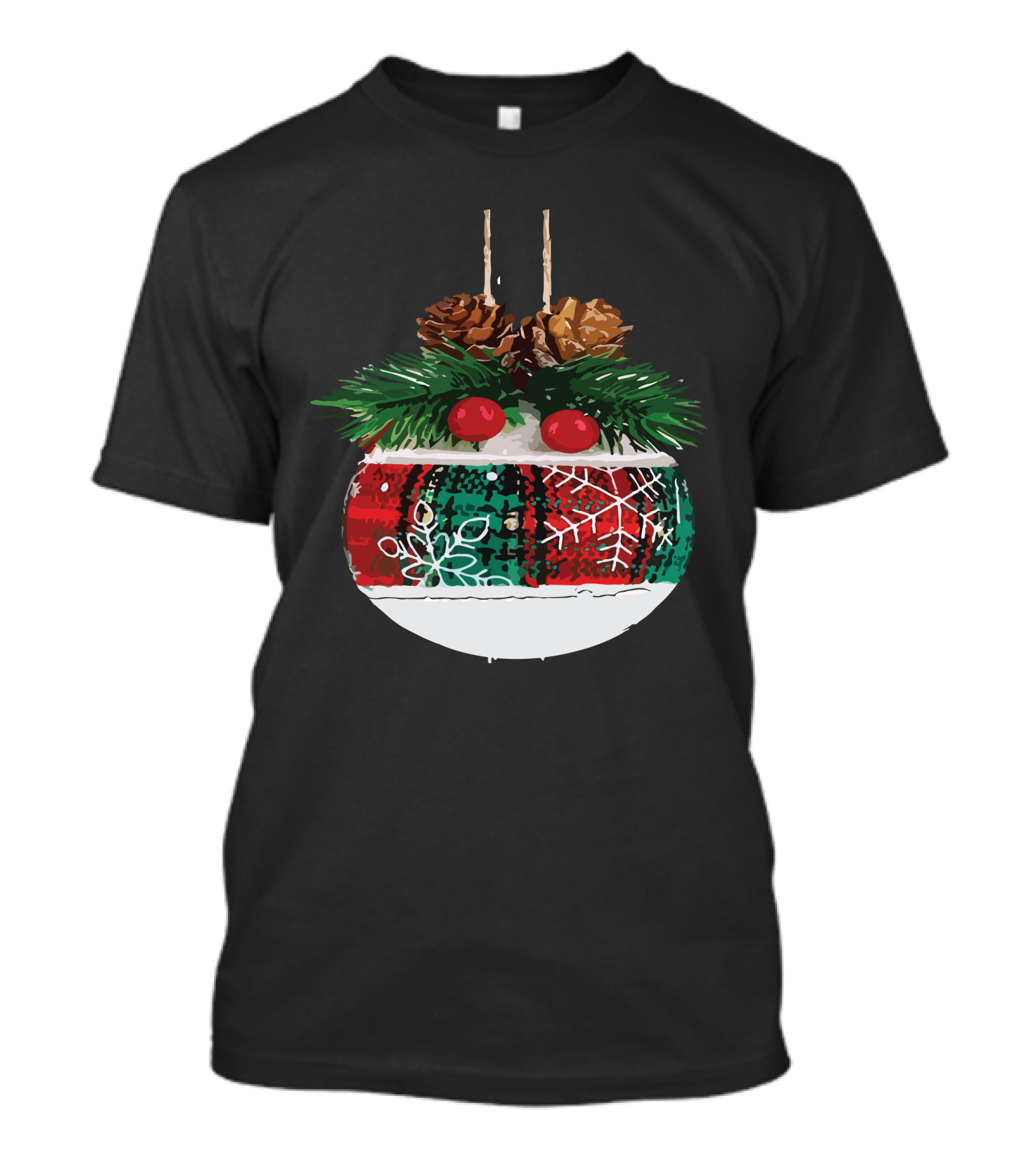 Christmas Plaid Ornament With Pinecones And Snowflake T-Shirt