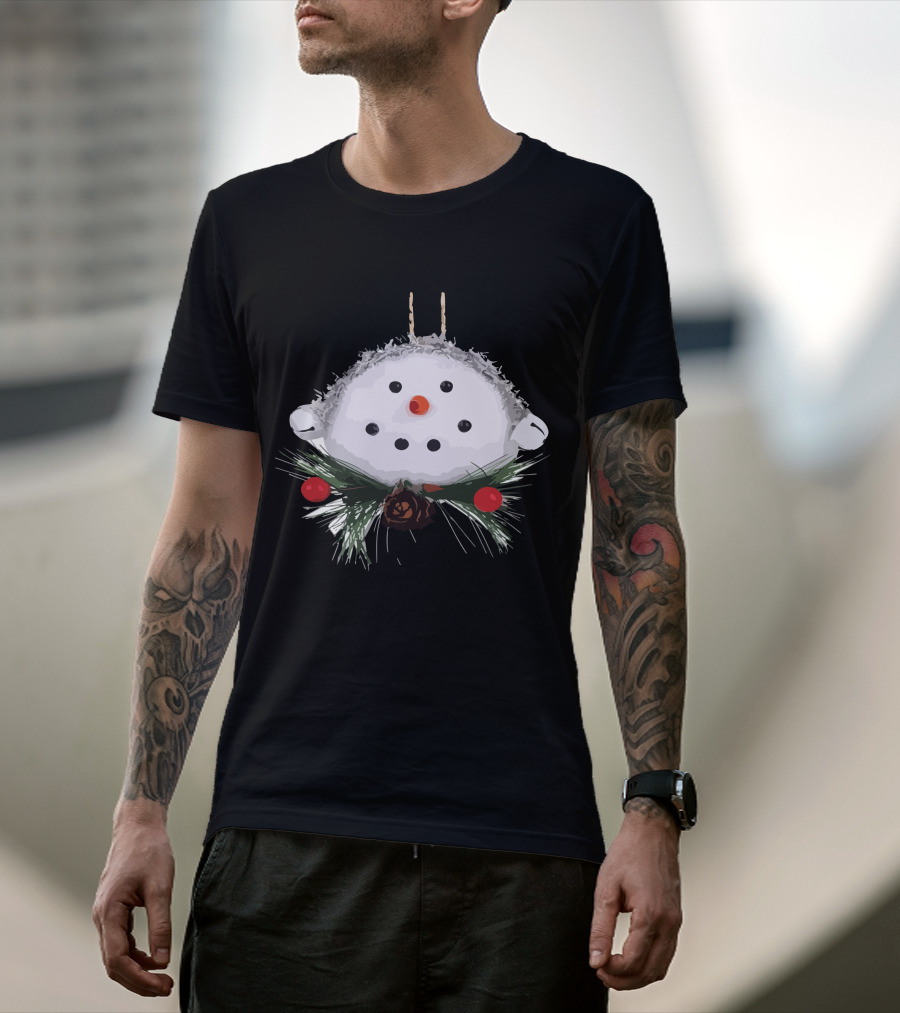 Christmas Snowman Ball Ornament With Pinecones And Berries T-Shirt