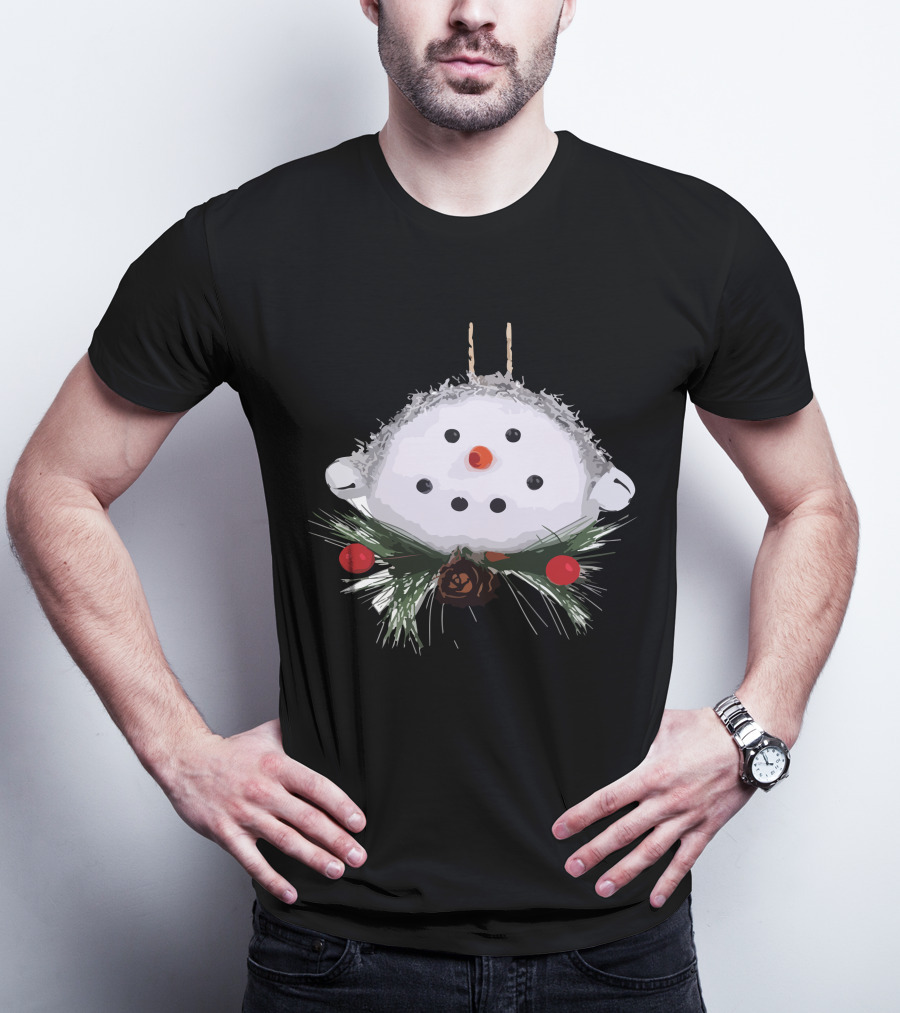 Christmas Snowman Ball Ornament With Pinecones And Berries T-Shirt