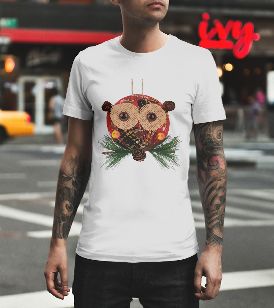 Christmas Ball Ornaments Owl With Pinecones And Greenery T-Shirt