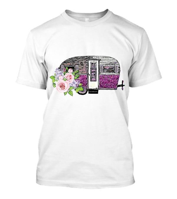 Flower Camping Car With Floral Vintage Caravan T-Shirt