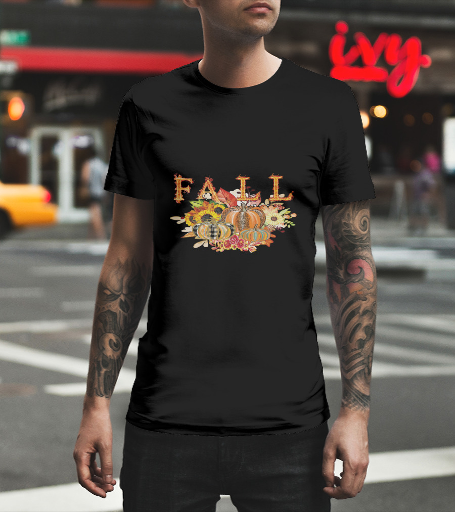 FALL Pumpkin Sunflowers And Leaves Thanksgiving T-Shirt