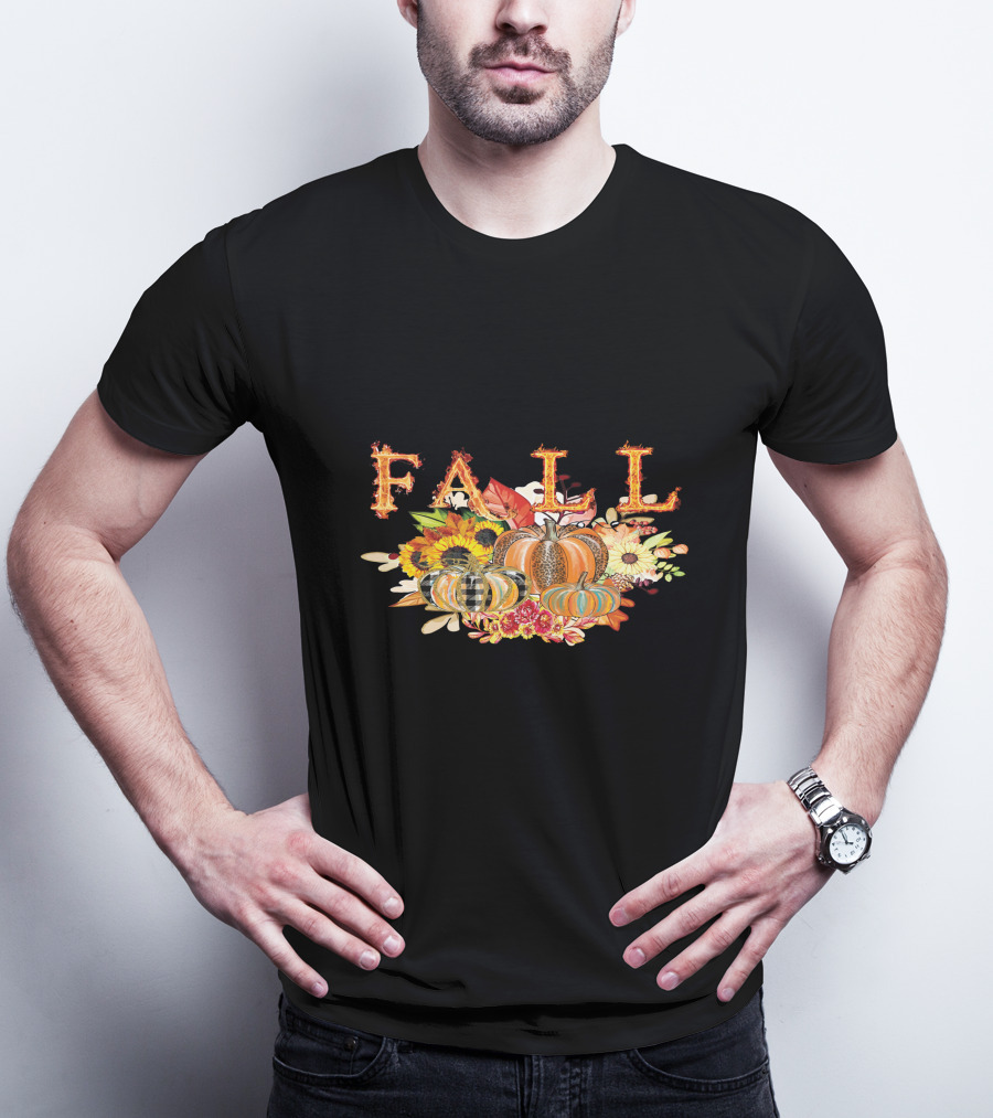 FALL Pumpkin Sunflowers And Leaves Thanksgiving T-Shirt