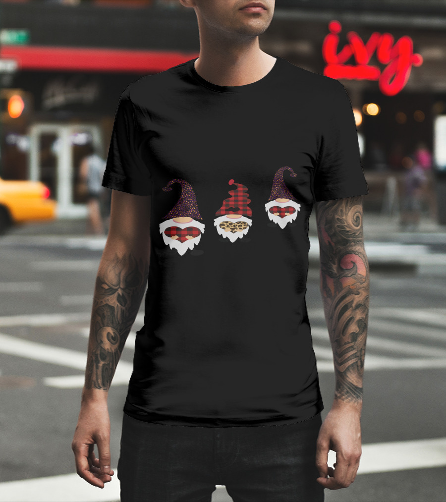 Valentine's Day Love Gnomes With Plaid And Leopard Hearts T-Shirt