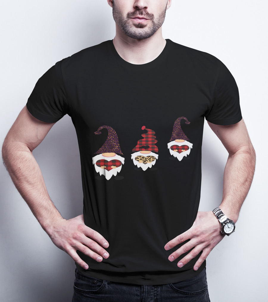 Valentine's Day Love Gnomes With Plaid And Leopard Hearts T-Shirt