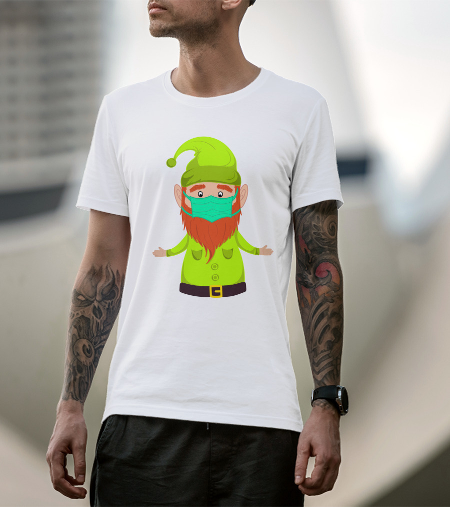 Gnome With Green Hat Wearing Face Mask T-Shirt