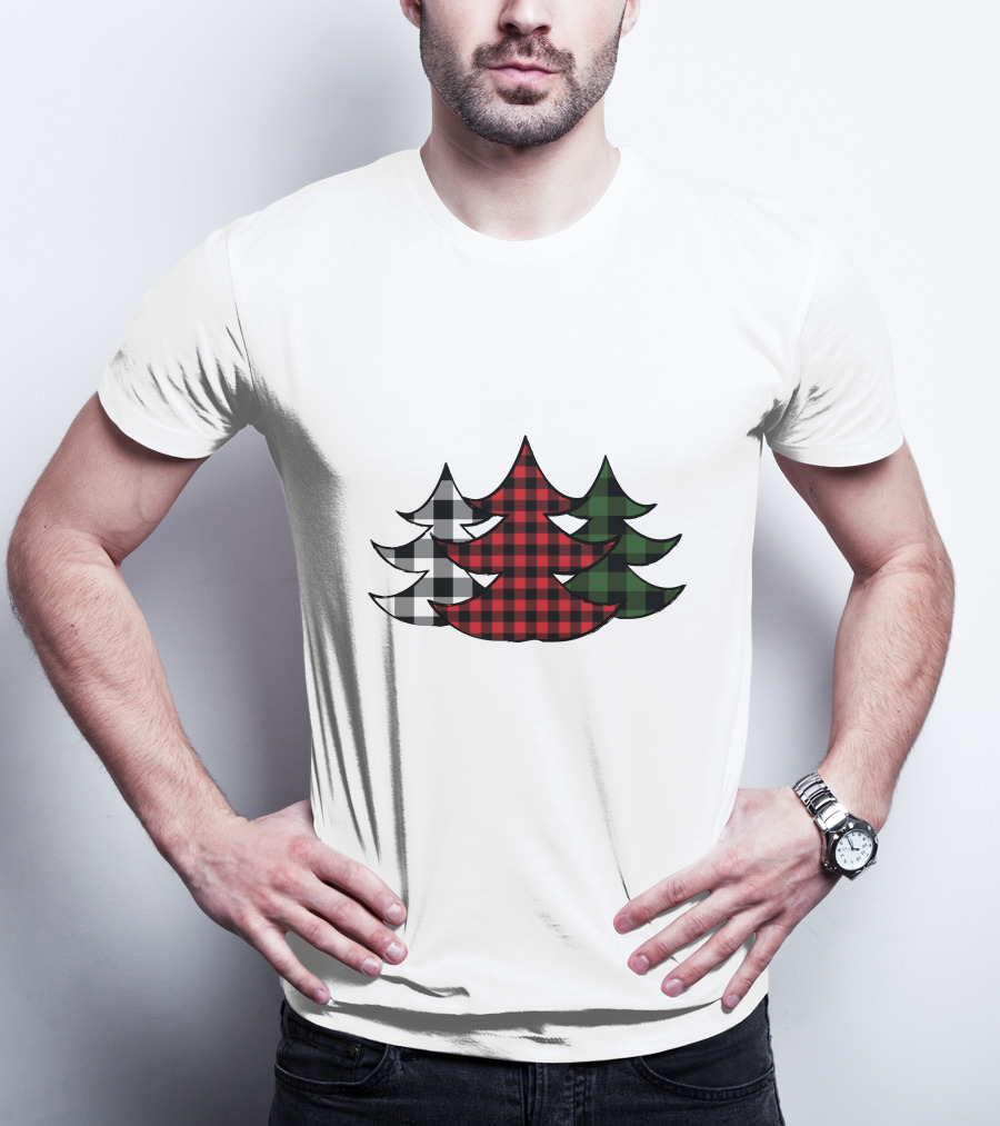 Plaid Christmas Tree Red Green Black White Xmas T-Shirt