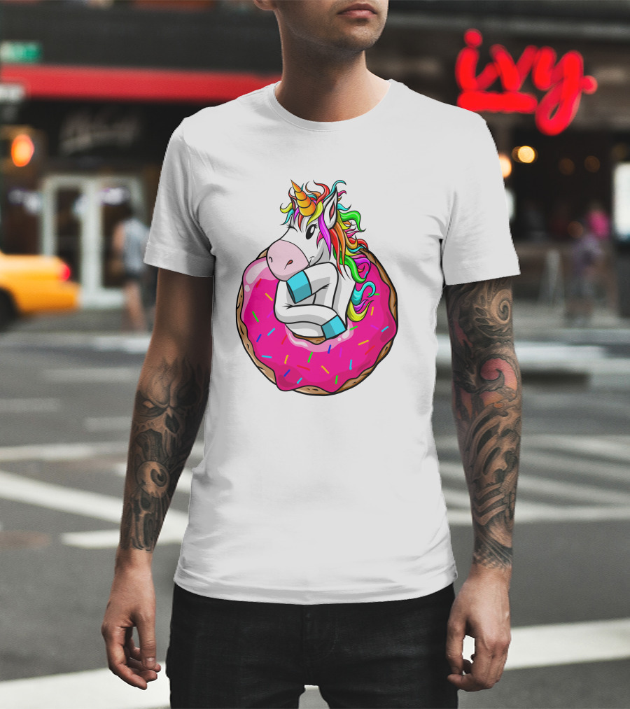 Unicorn Donut Cake Rainbow Horn Pink Sprinkles T-Shirt