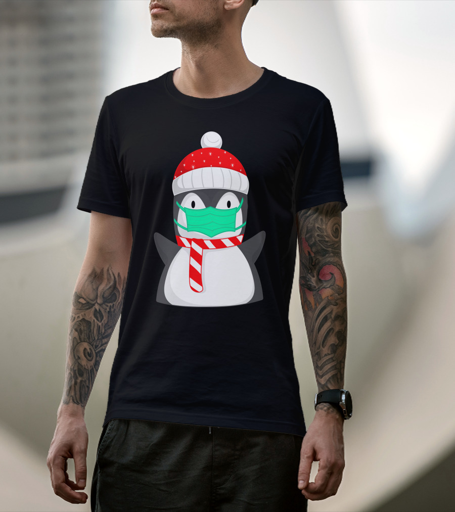 Pineguine Masked Penguin In Winter Hat And Scarf T-Shirt