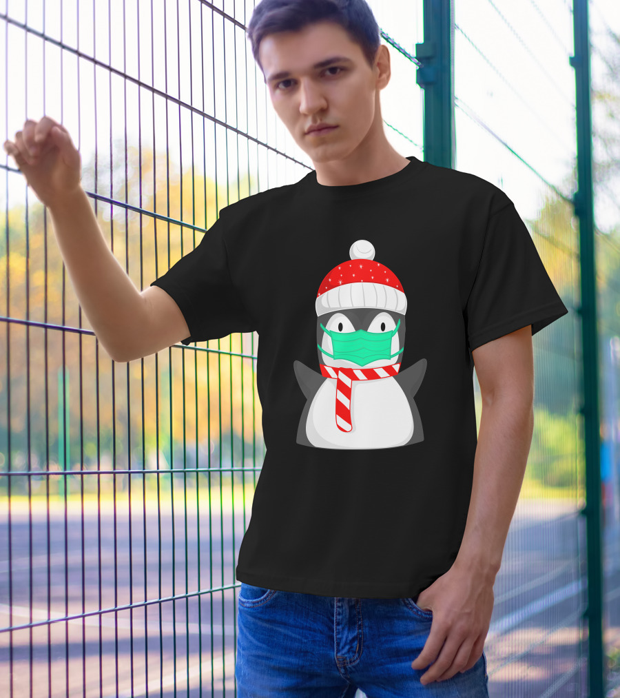 Pineguine Masked Penguin In Winter Hat And Scarf T-Shirt