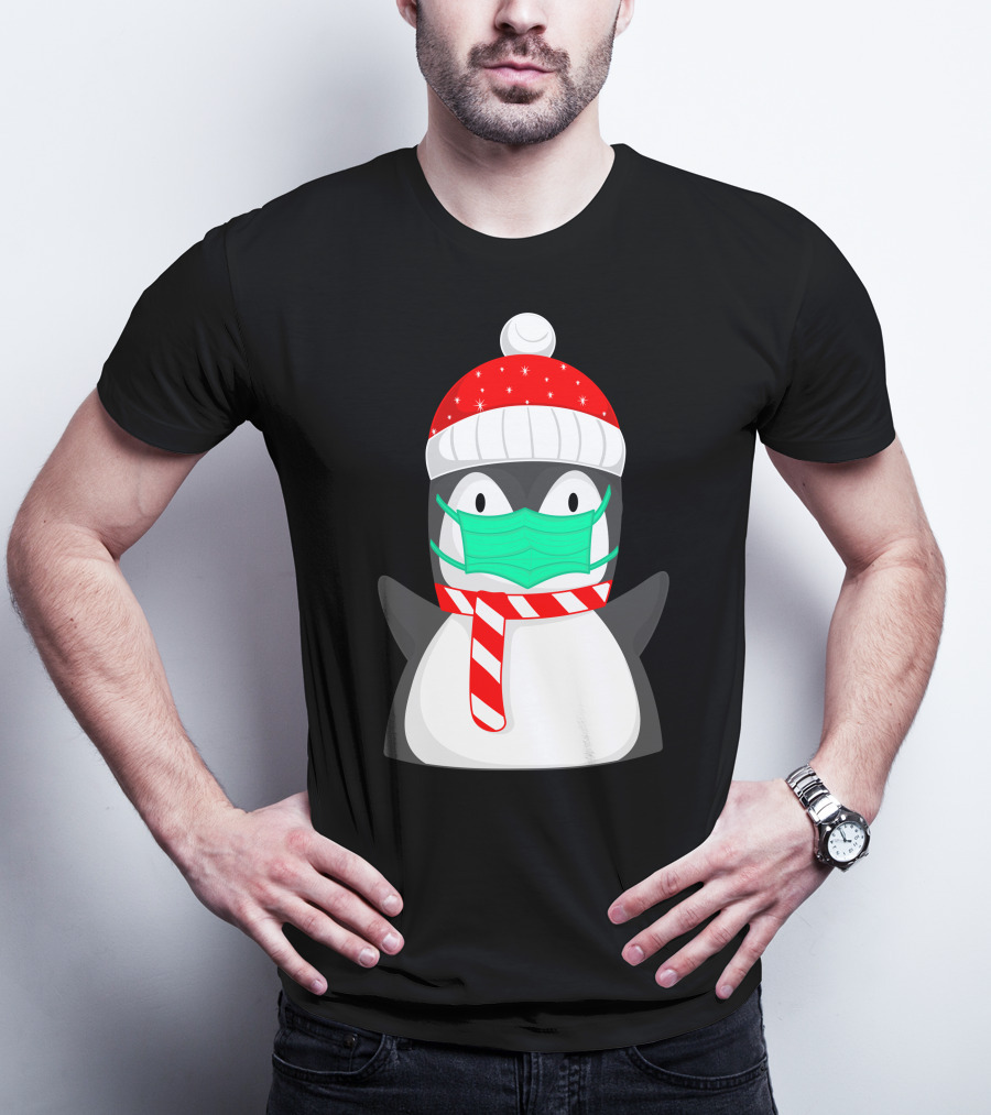 Pineguine Masked Penguin In Winter Hat And Scarf T-Shirt