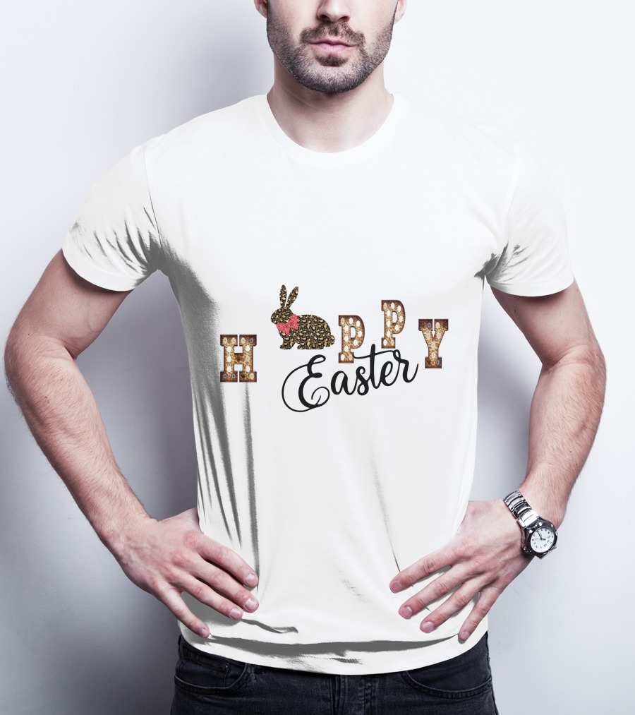 Happy Easter Bunny With Floral Accents And Decorative Text T-Shirt