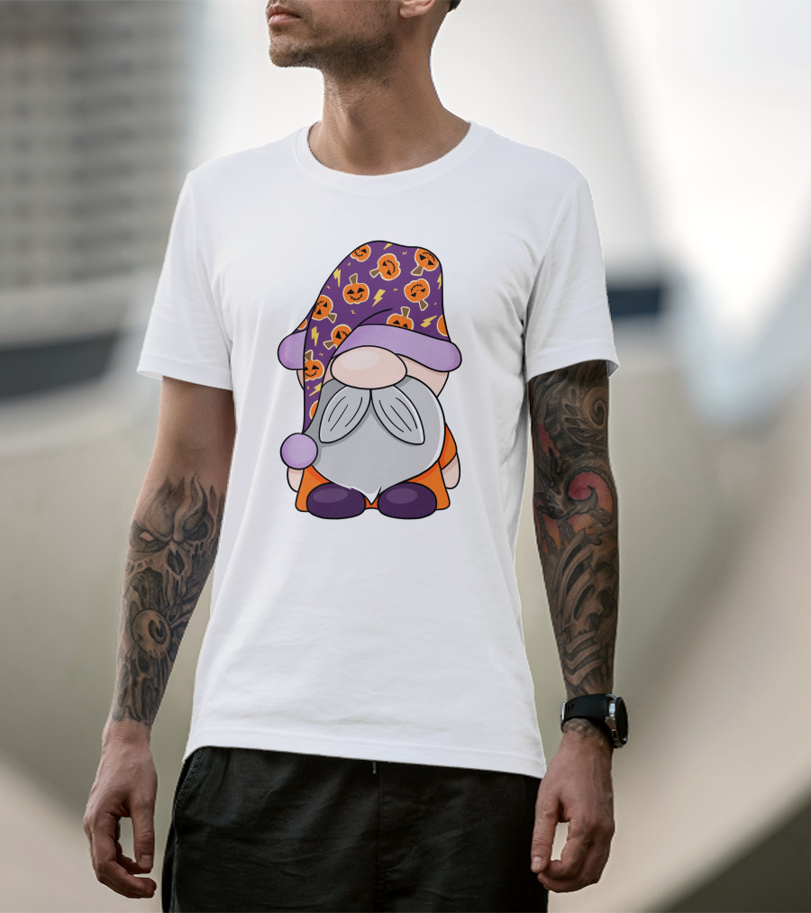 Fantastic Gnome Halloween Pumpkin Pattern Hat And Costume T-Shirt