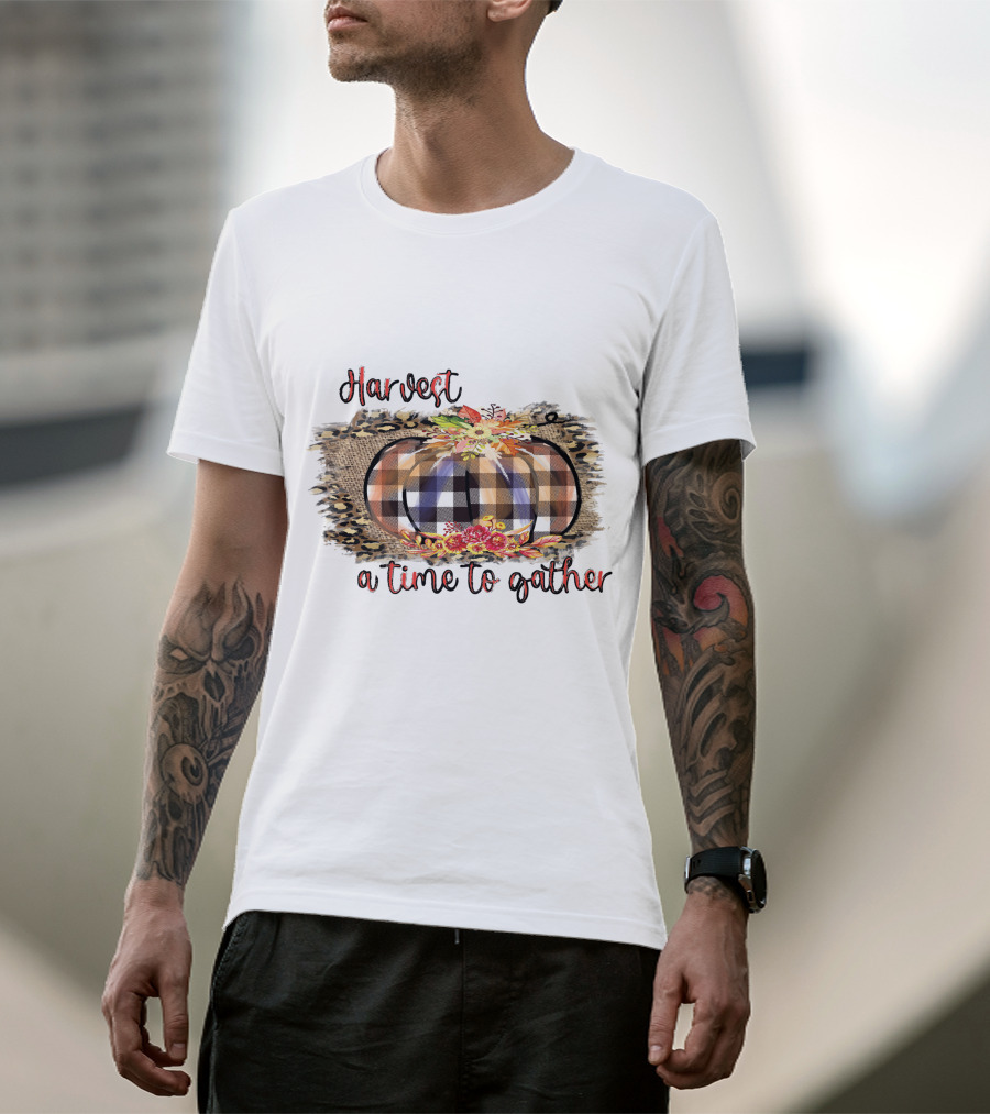 Harvest A Time To Gather Plaid Pumpkin Floral Arrangement T-Shirt