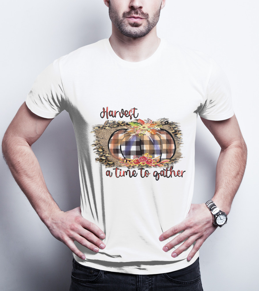 Harvest A Time To Gather Plaid Pumpkin Floral Arrangement T-Shirt