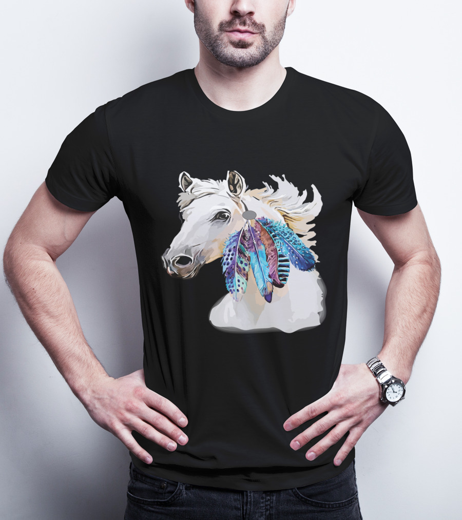 Horse Boho Feathers Vibrant Mane T-Shirt