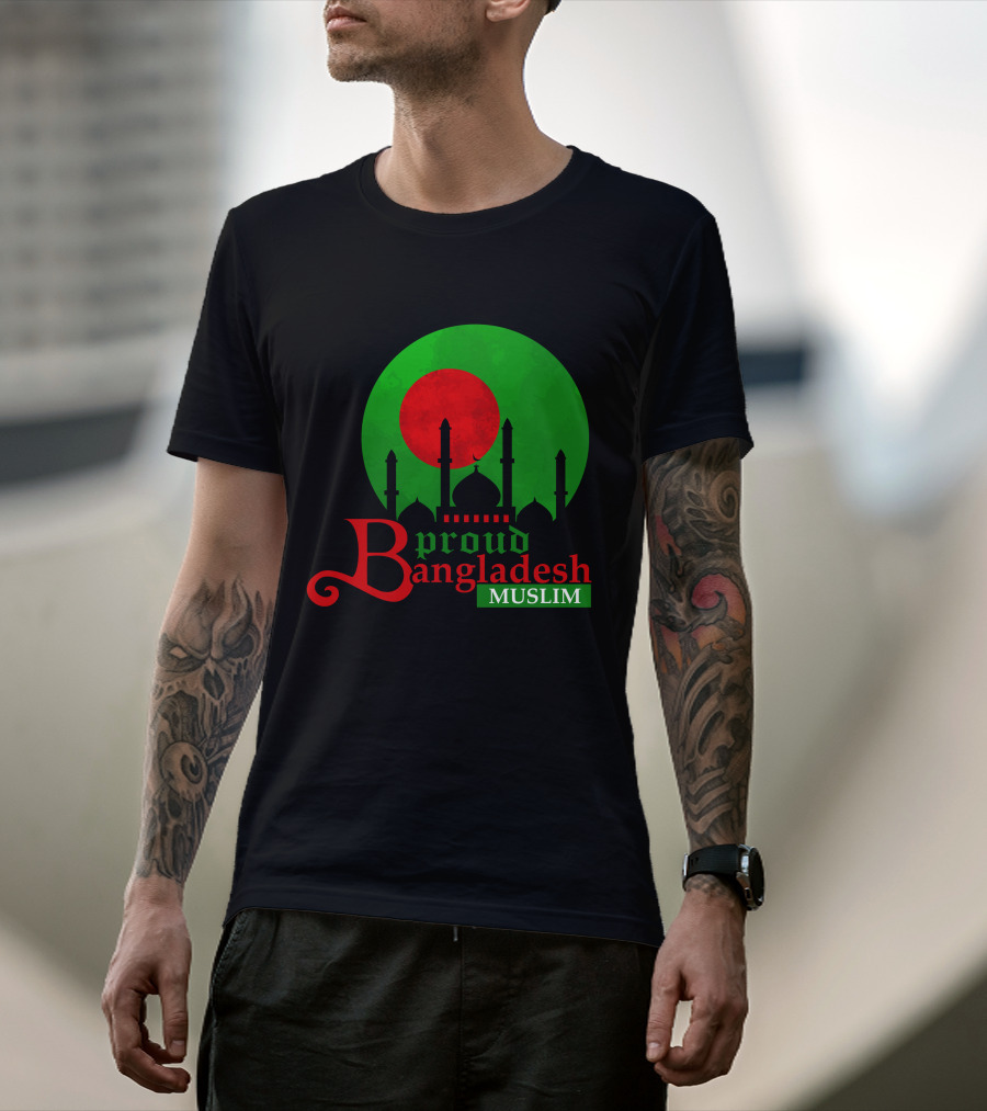 Proud Bangladesh Muslim Mosque Silhouette Flag T-Shirt