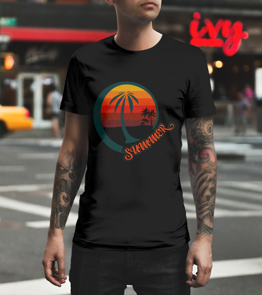 Summer Palm Sunset Beach Scene T-Shirt