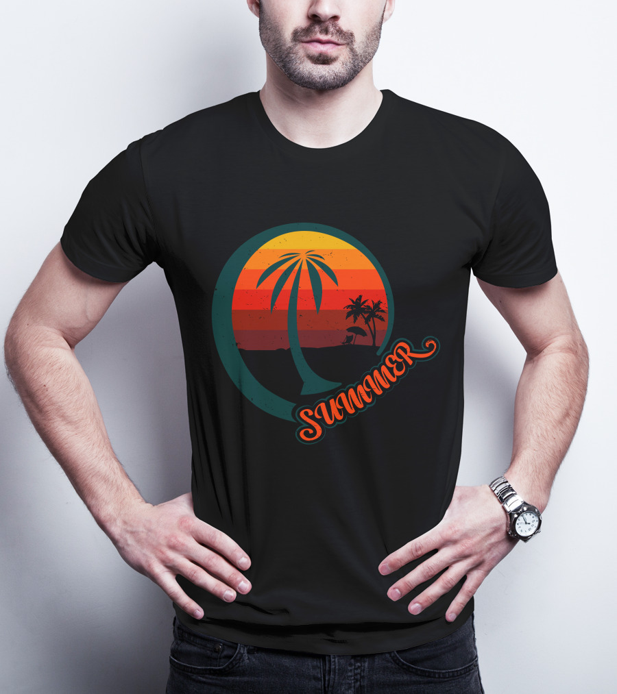 Summer Palm Sunset Beach Scene T-Shirt