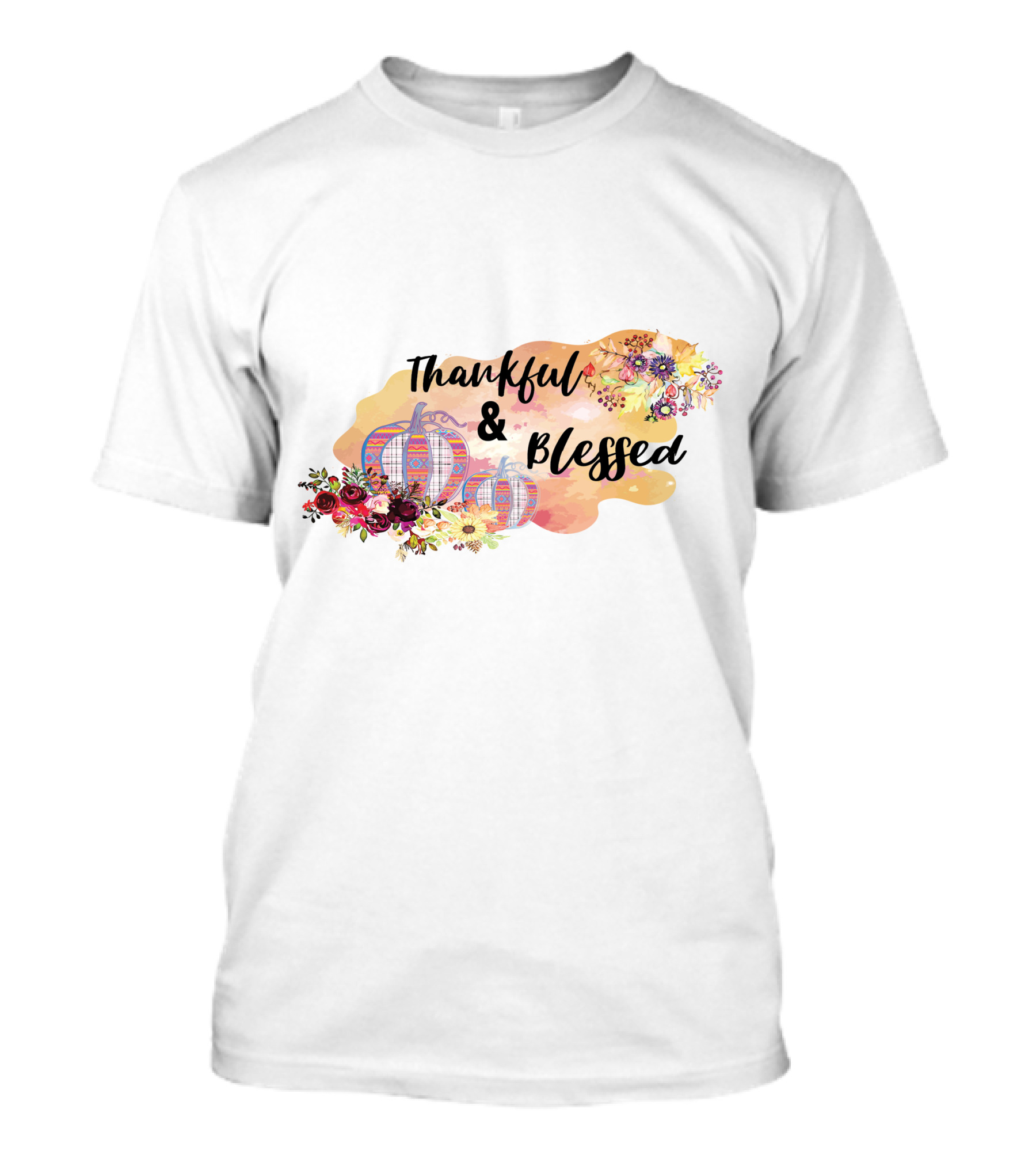 Thankful And Blessed Floral Watercolor Pumpkins T-Shirt
