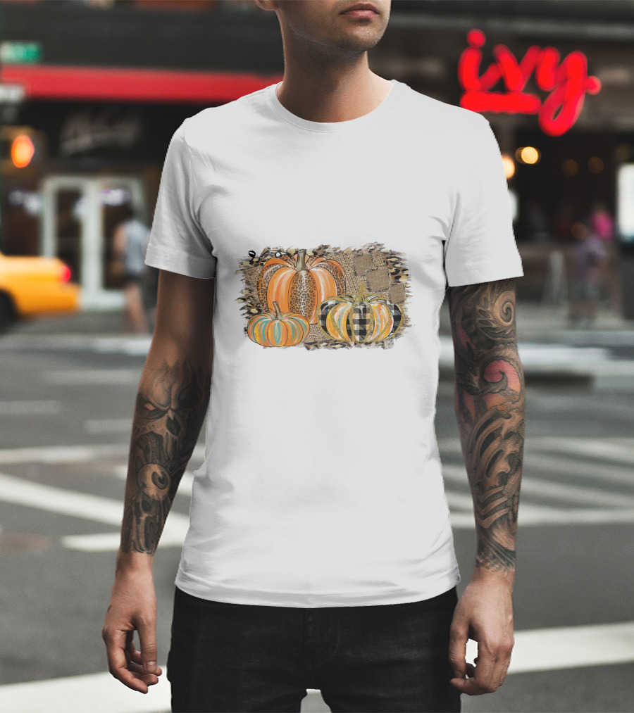 Leopard And Plaid Pumpkins Thanksgiving T-Shirt