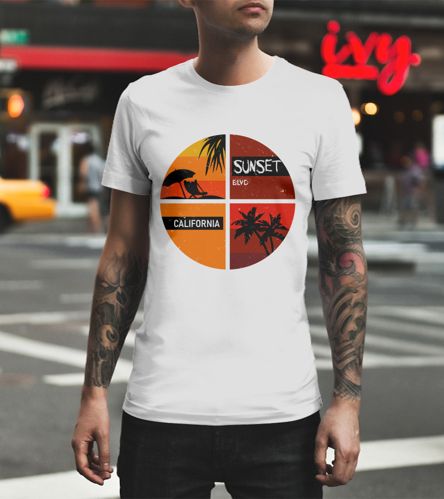 Sunset BLVD California Palm Trees And Beach Chair T-Shirt
