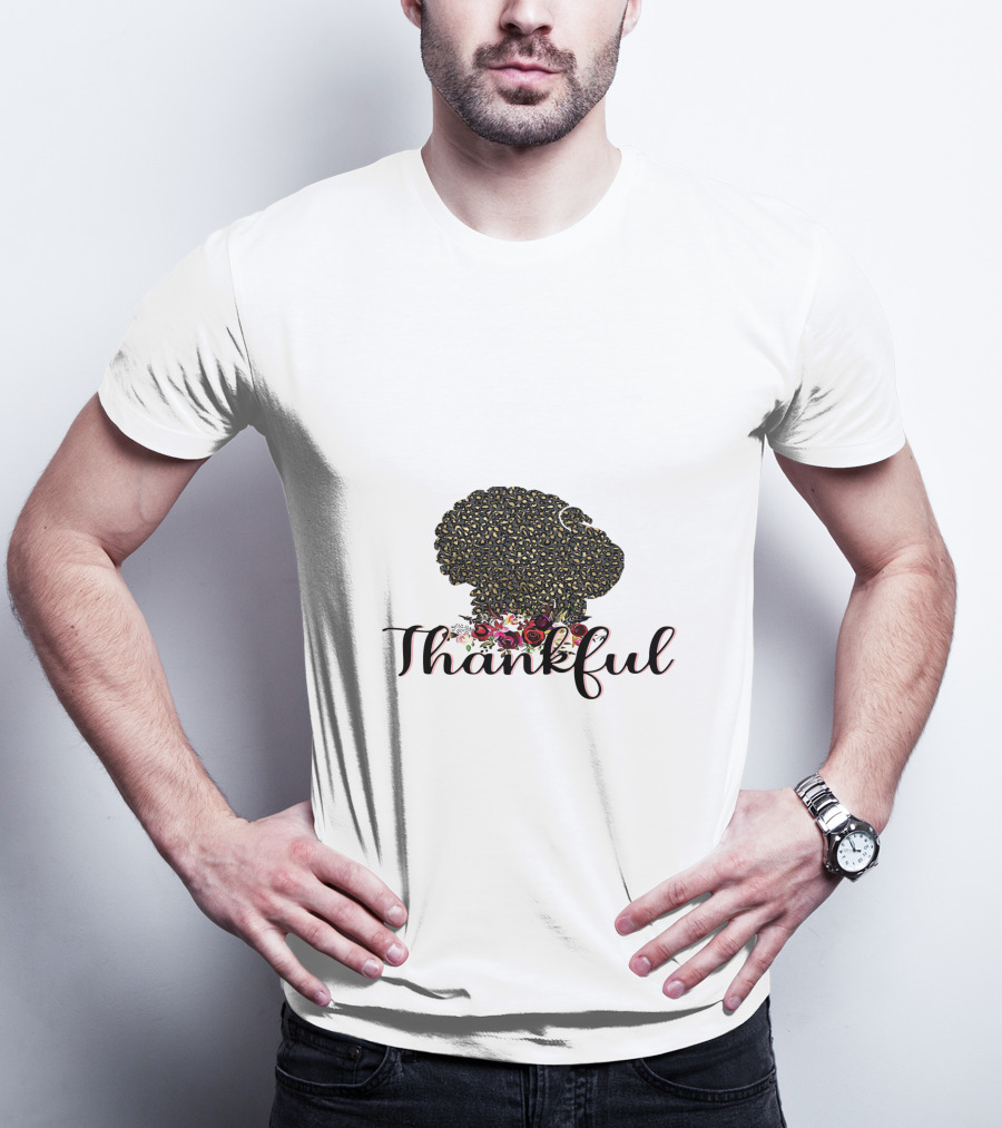 Thankful Leopard Print Turkey With Floral Accents T-Shirt