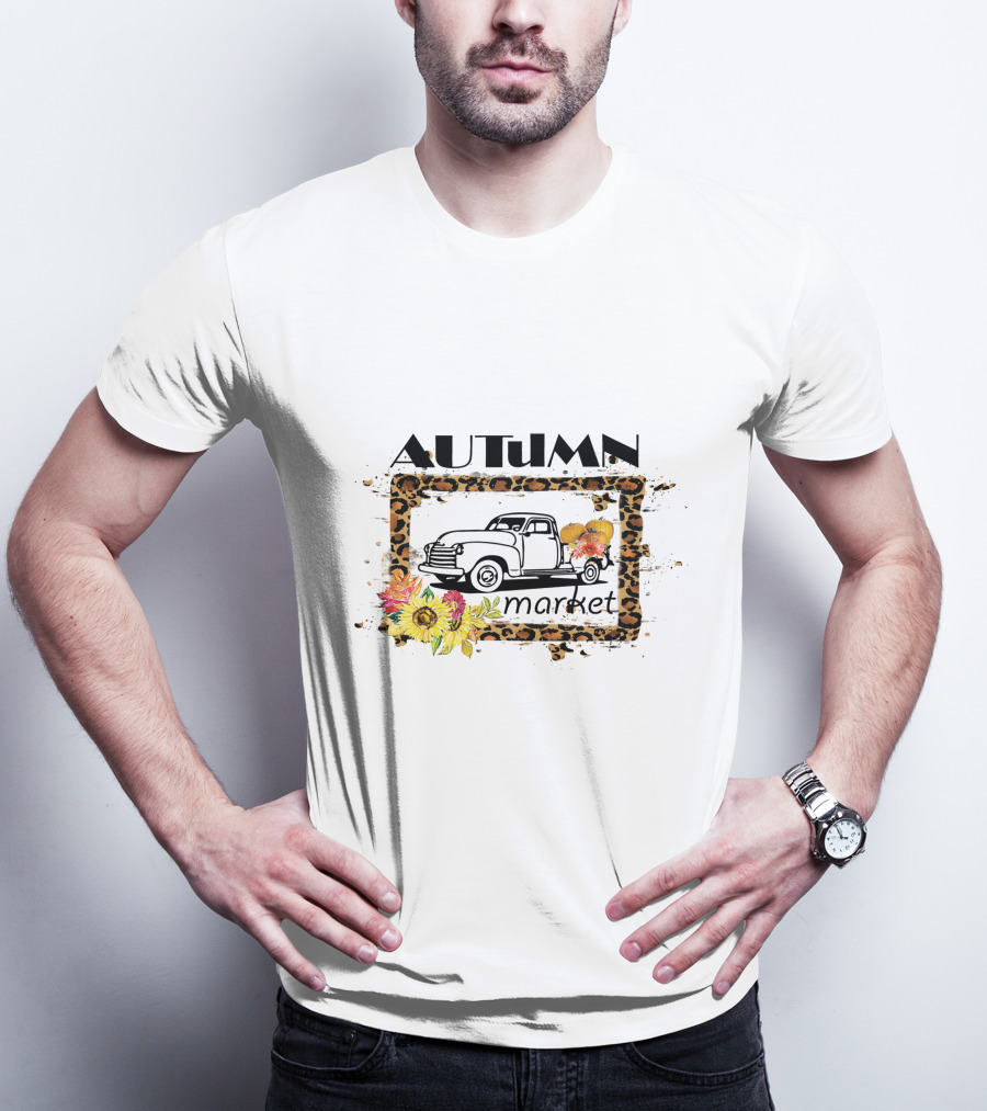 Autumn Market Vintage Truck With Pumpkins And Flowers T-Shirt