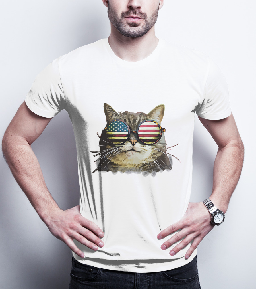 USA Flag Sunglasses Cat T-Shirt