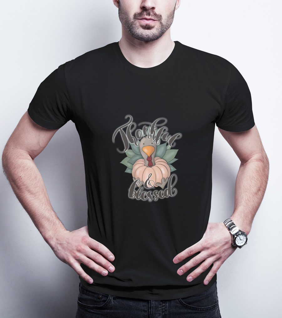 Thankful And Blessed Fall Sublimation Thanksgiving Turkey Pumpkin T-Shirt