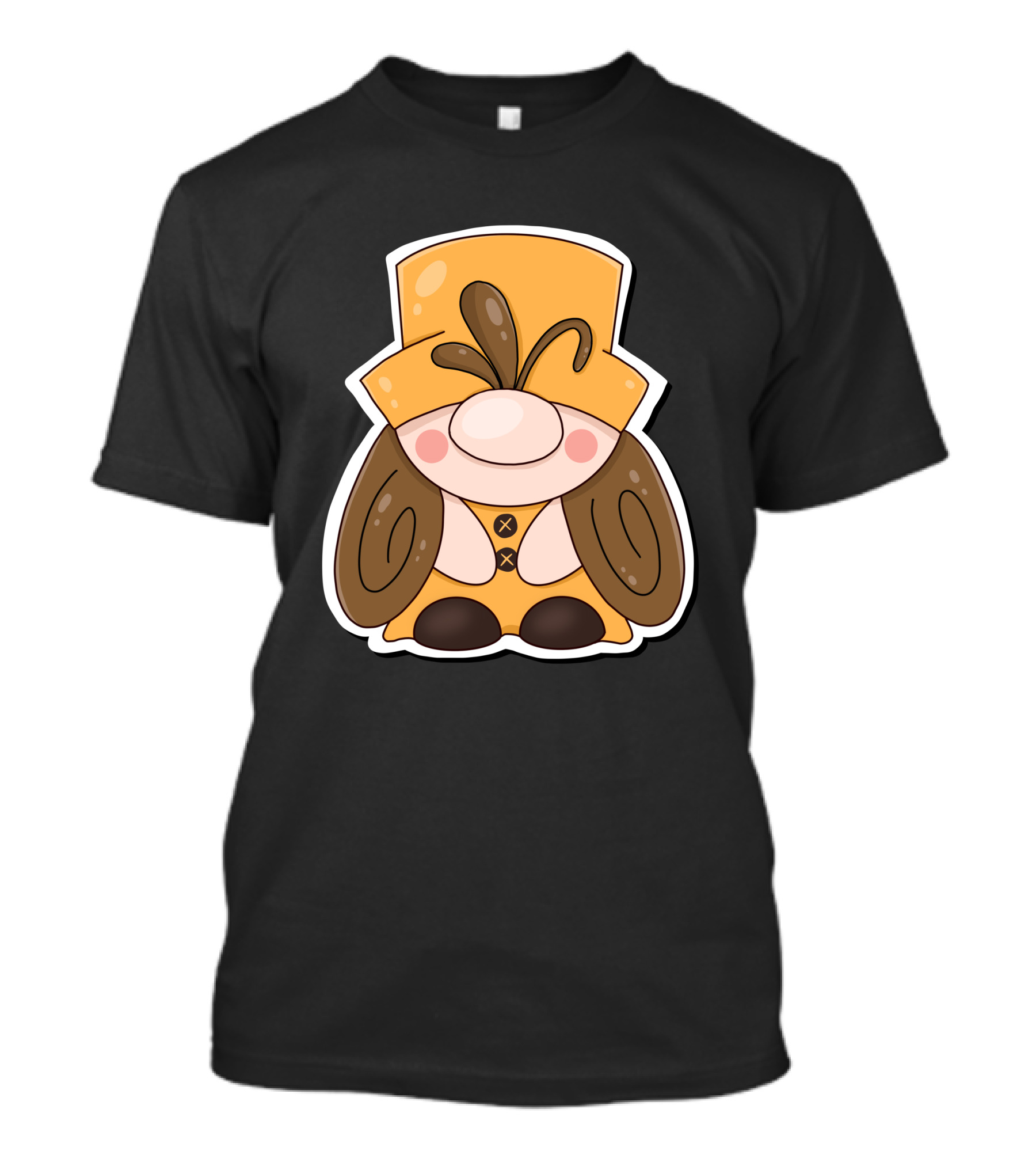 Gnome Vibes Whimsical Yellow Hat Brown Twirls T-Shirt