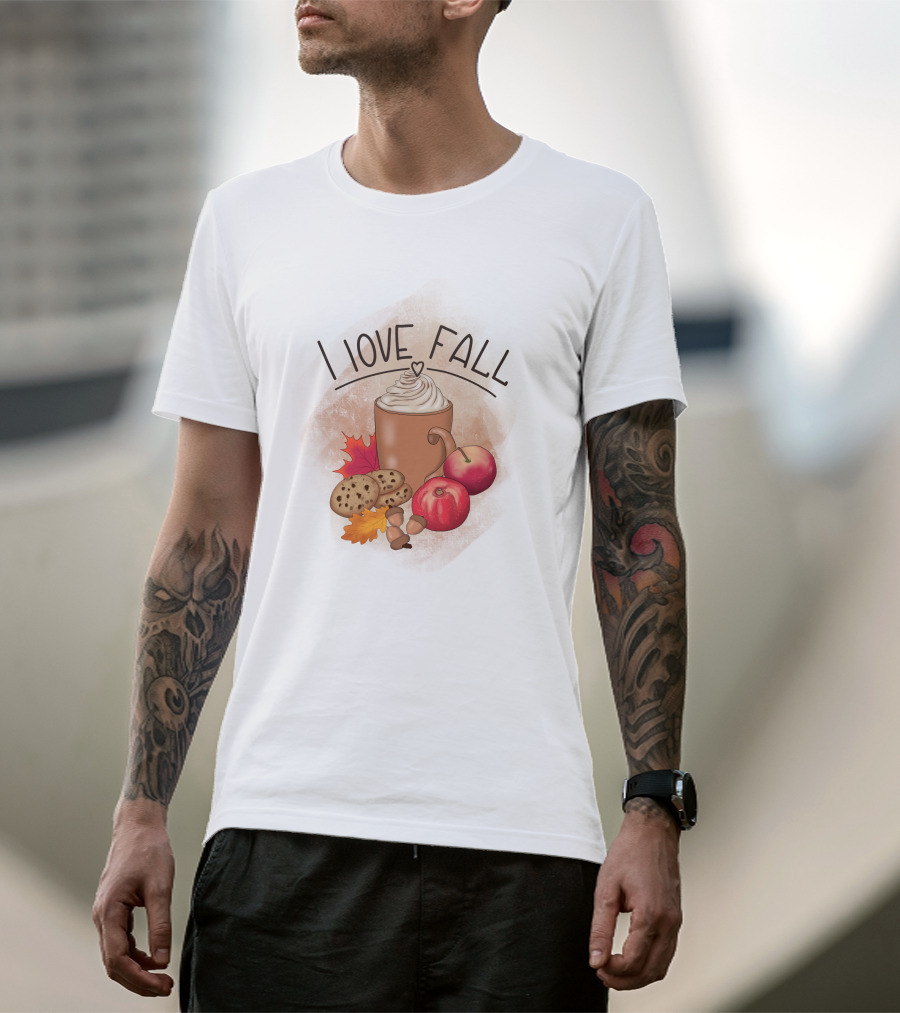 I Love Fall Coffee Apples Cookies Leaves Acorns T-Shirt