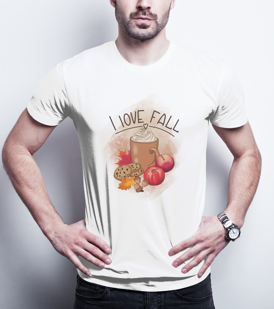 I Love Fall Coffee Apples Cookies Leaves Acorns T-Shirt