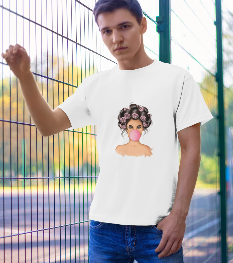 Bubble Gum Girl Hair Curlers T-Shirt