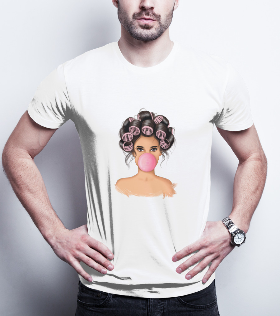 Bubble Gum Girl Hair Curlers T-Shirt