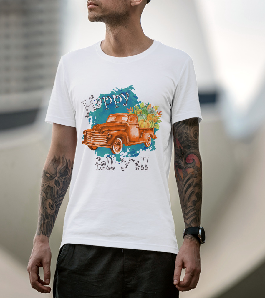 Happy Fall Y'all Rustic Truck With Pumpkins T-Shirt