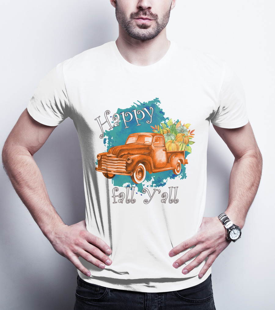 Happy Fall Y'all Rustic Truck With Pumpkins T-Shirt