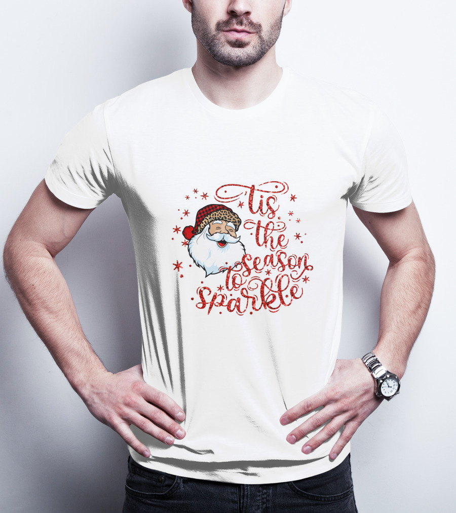 'Tis The Season To Sparkle Santa Hat Christmas Stars T-Shirt