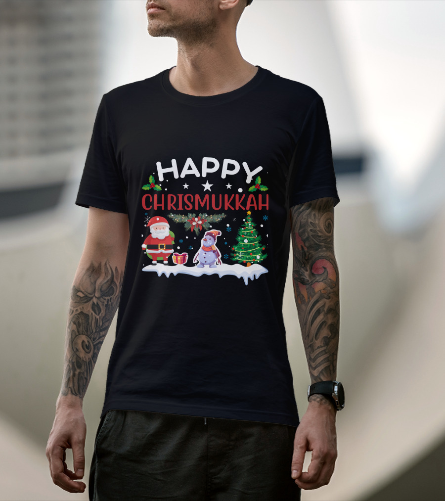 Happy Chrismukkah Santa Snowman Christmas Tree T-Shirt