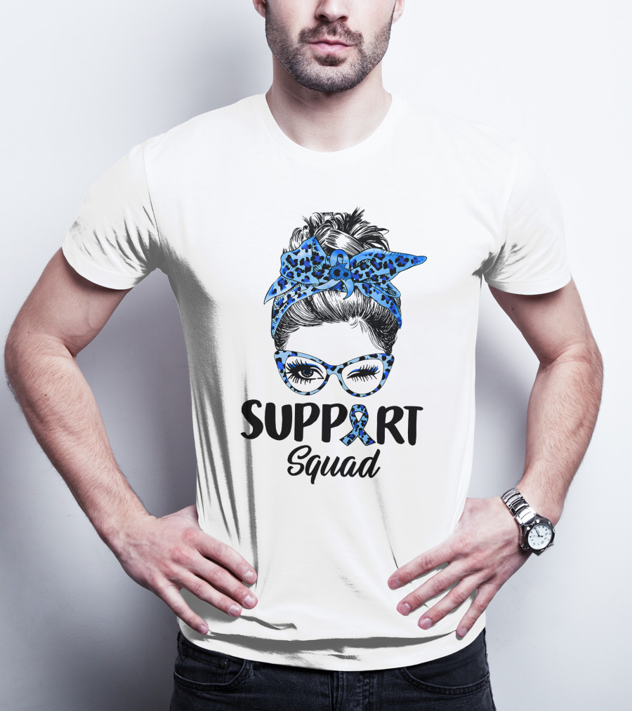 Messy Bun Support Squad Diabetes Awareness Ribbon Glasses And Bandana T-Shirt