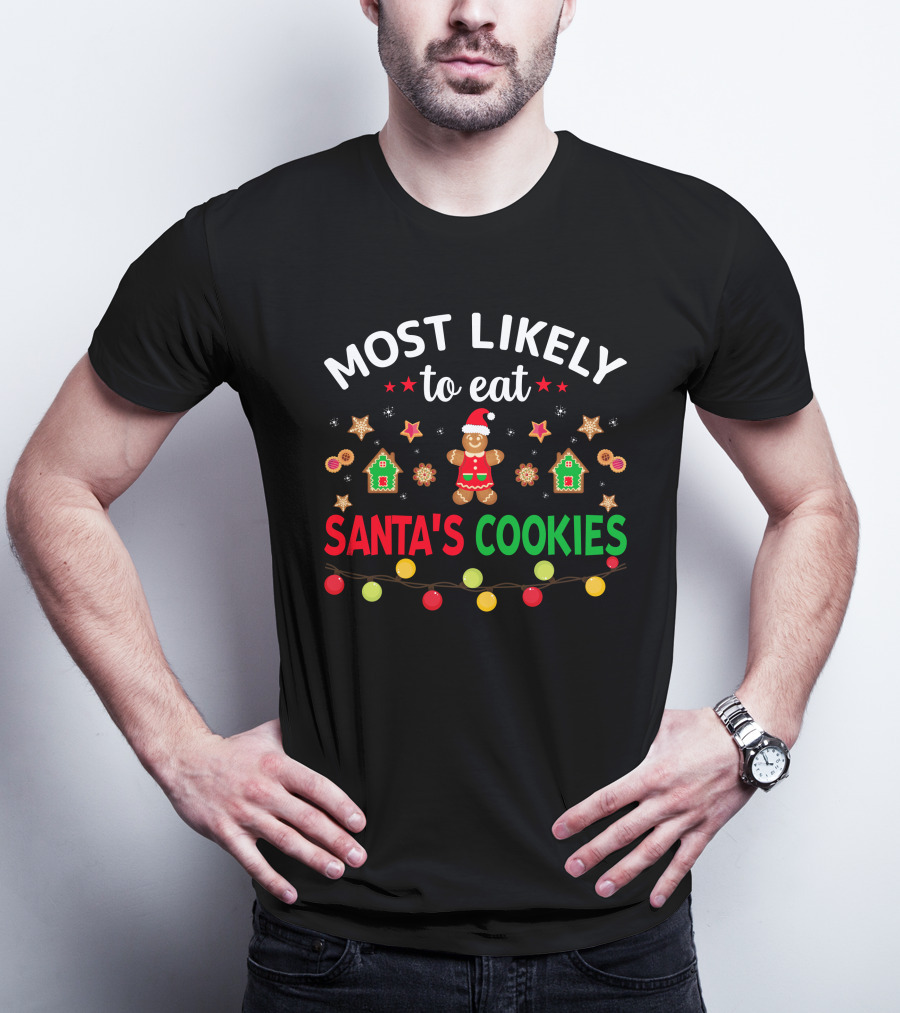 Most Likely To Eat Santa's Cookies Gingerbread Garland Christmas Lights T-Shirt