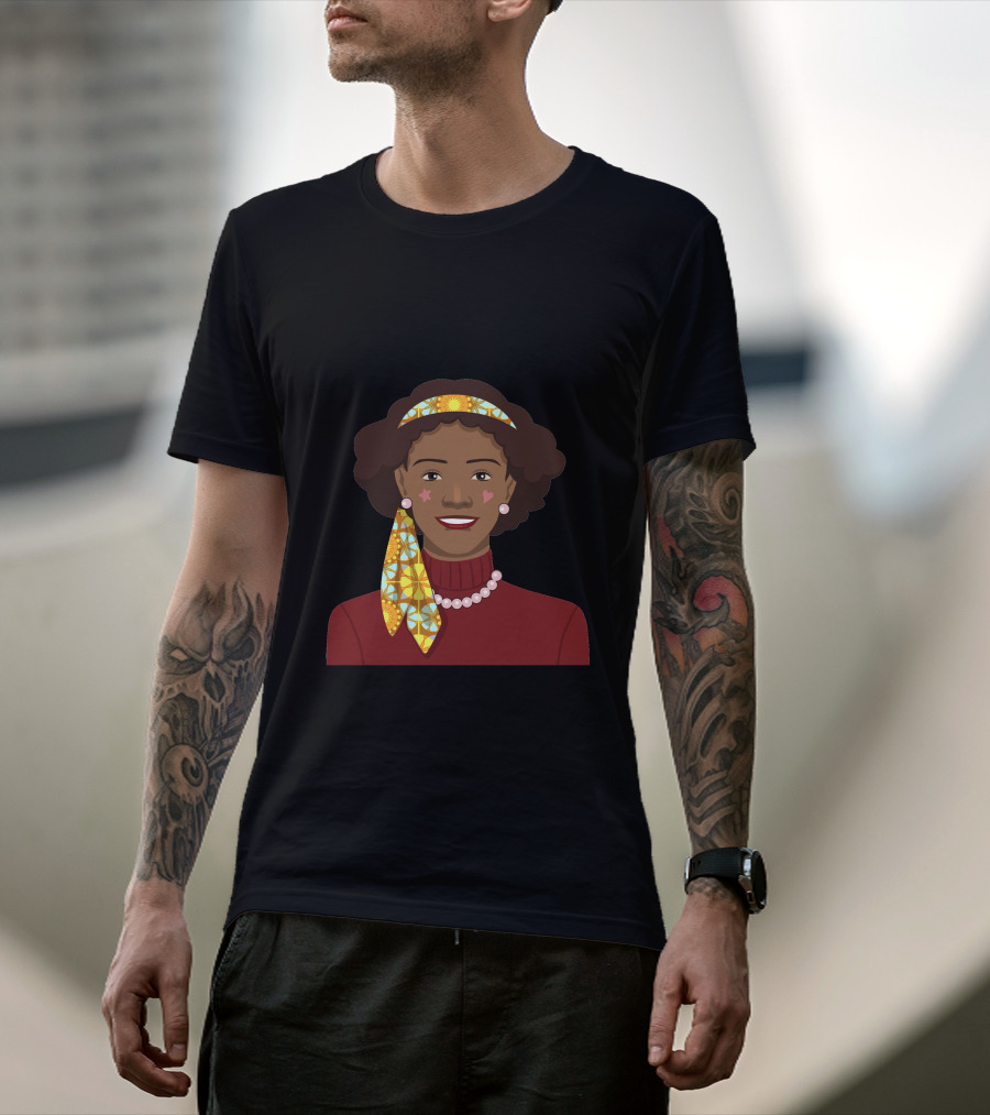 Black African Woman With Patterned Headband And Red T-Shirt